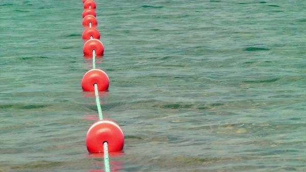 Bouy line boundary of lake swimming area, Lake Tahoe - Stock Video ...