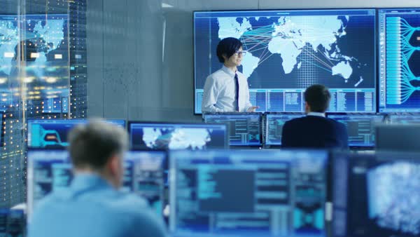 In the System Control Room Manager Holds a Briefing for His Staff ...