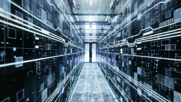 The concept of digitalization of information flow moving through rack ...