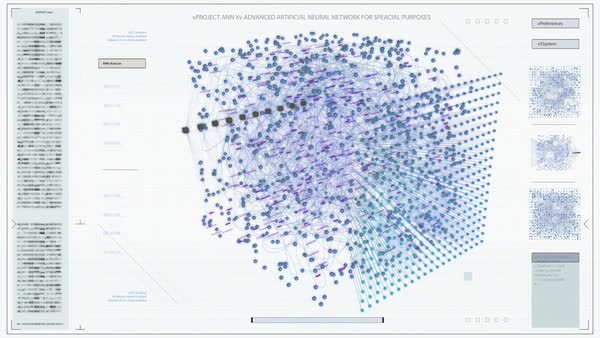 The concept of light visualization of neural network working in a cube ...