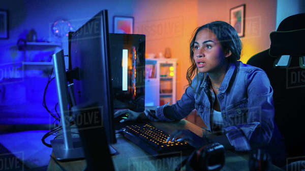 Pretty and excited black gamer girl has a tense moment in her first ...