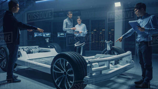 Automobile Design Engineers Working on Electric Car Platform Chassis ...