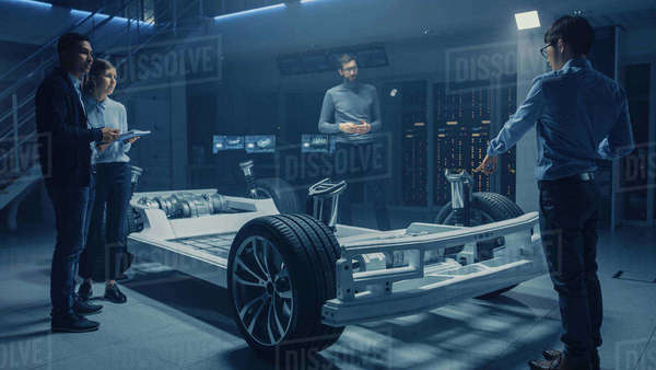 Automobile Engineers Designing Electric Car Platform Chassis Prototype ...