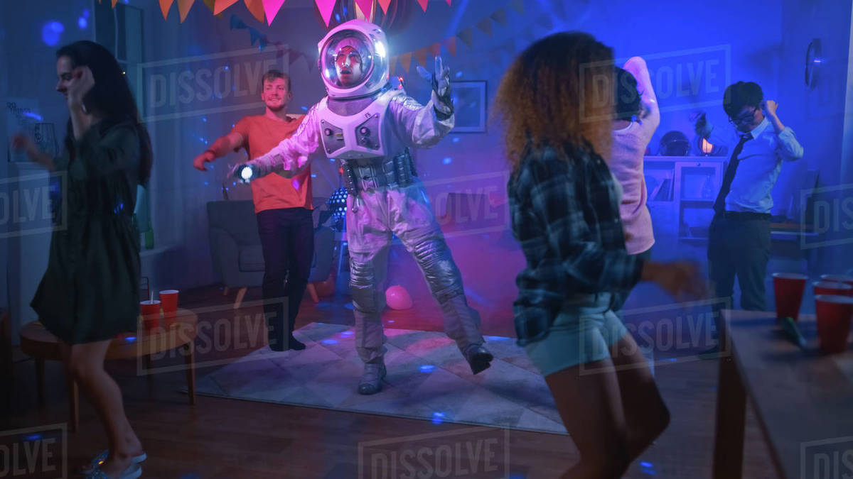 At the College House Costume Party: Fun Guy Wearing Space Suit Dances ...