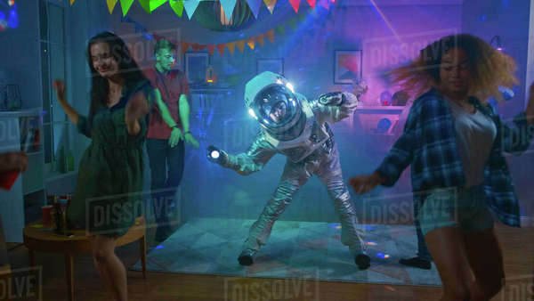 At the College House Costume Party: Fun Guy Wearing Space Suit Dances ...
