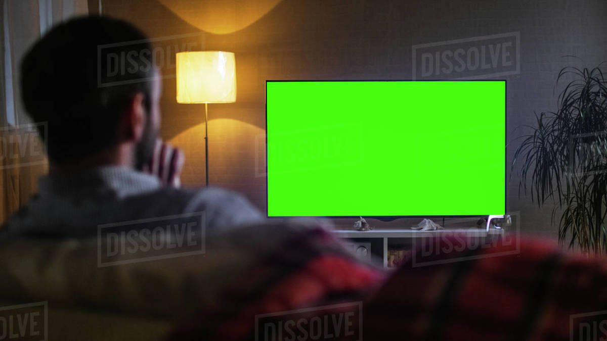 In the Evening Back View of a Middle Aged Man Sitting on a Couch ...