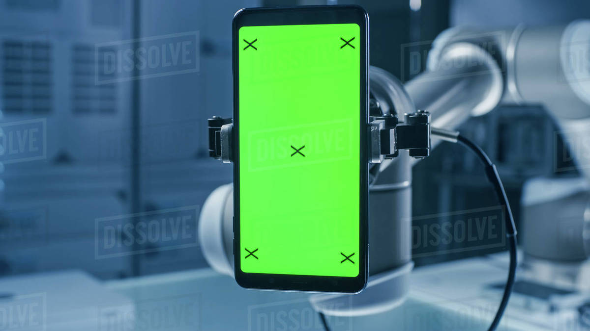 Real Robot Arm Holding Green Mock-Up Screen Smartphone Device ...