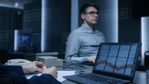 Young Handsome Suspect During Interrogation Undergoes Lie Detector ...