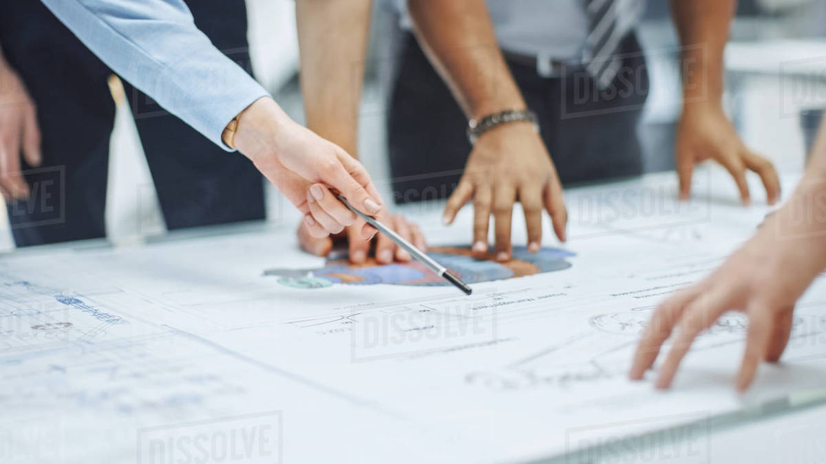 Industrial Engineering Facility: Close-up on Hands of Group of ...