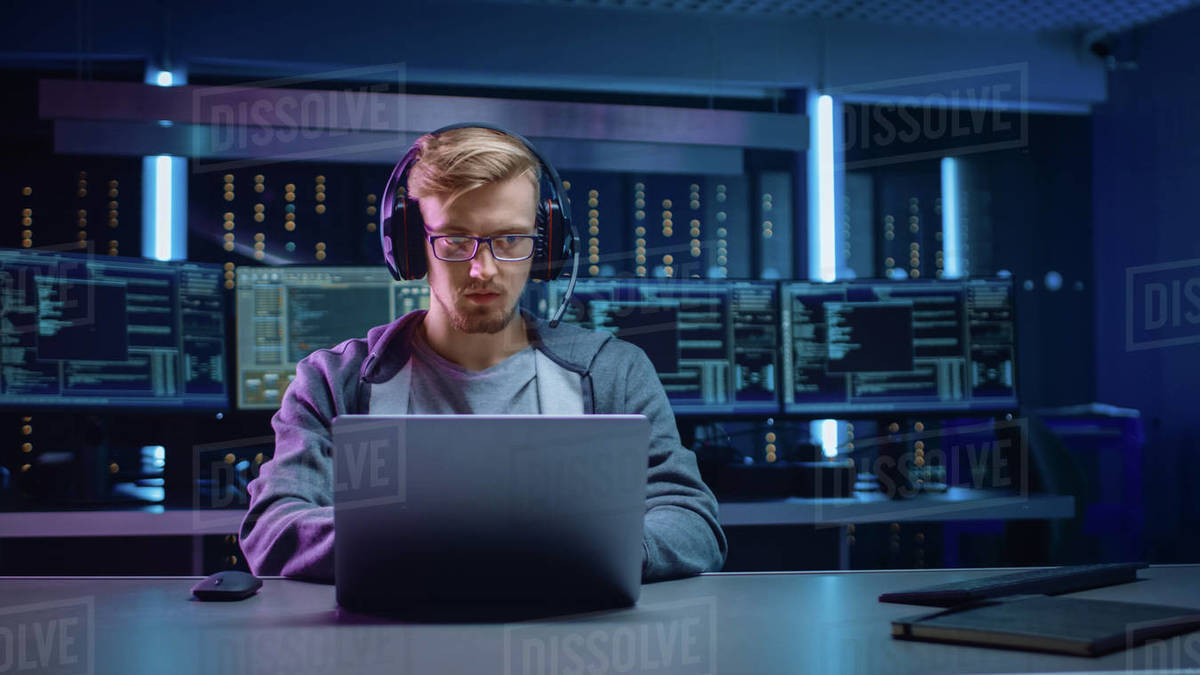 Portrait of Software Developer / Hacker / Gamer Wearing Glasses and ...