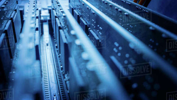 Close-up Macro Shot: Inside of the Computer Case. PCB Motherboard with ...