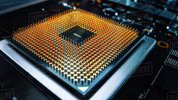 Macro Close-up Shot of CPU Processor Socket. Printed Circuit Board ...