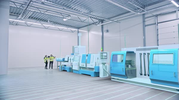 Two Engineers Walk Throught Factory Workshop with Augmented Reality ...