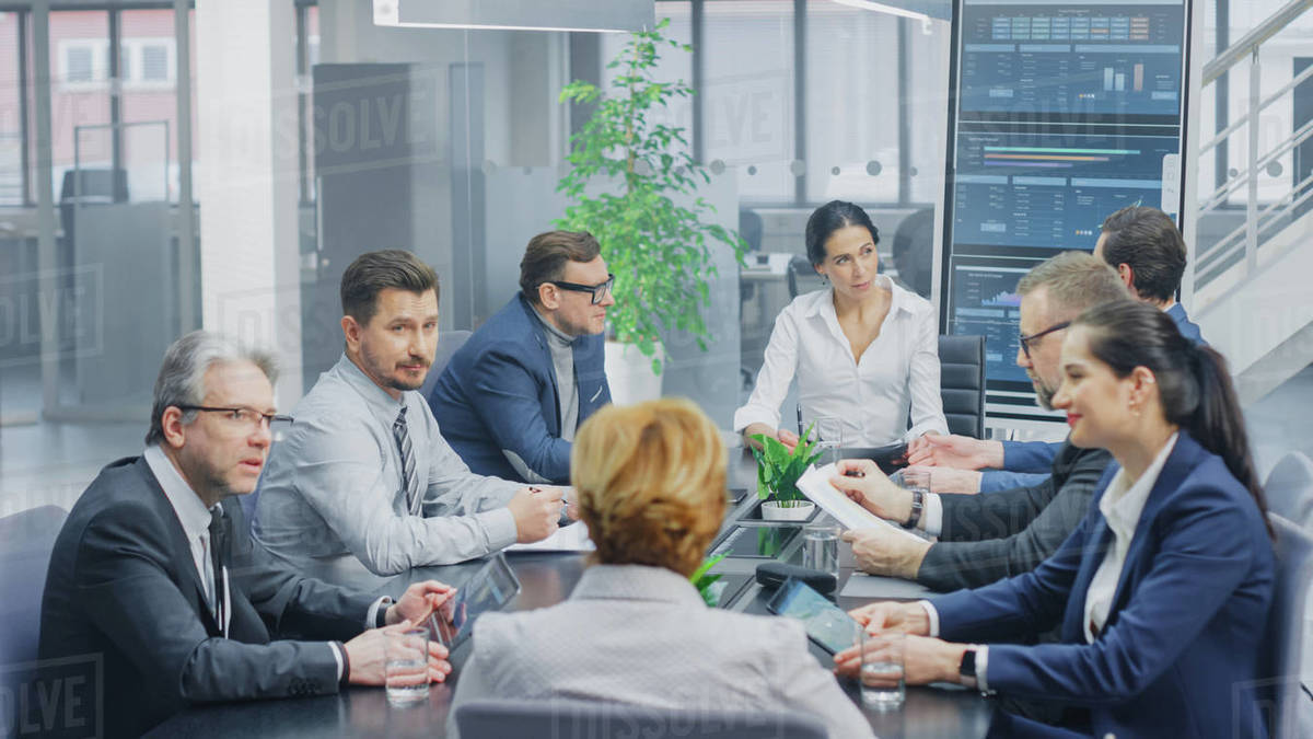 In the Modern Corporate Office Meeting Room: Diverse Group of ...