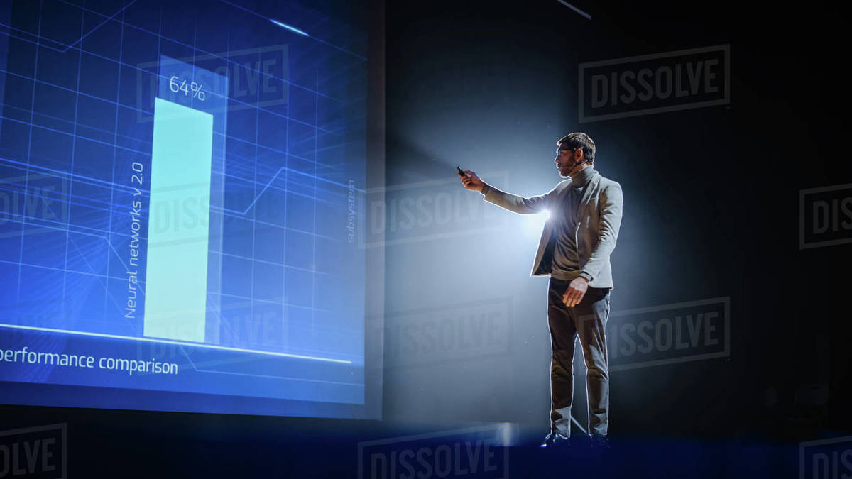 On-Stage: Handsome Speaker Does Presentation, New Product Release ...