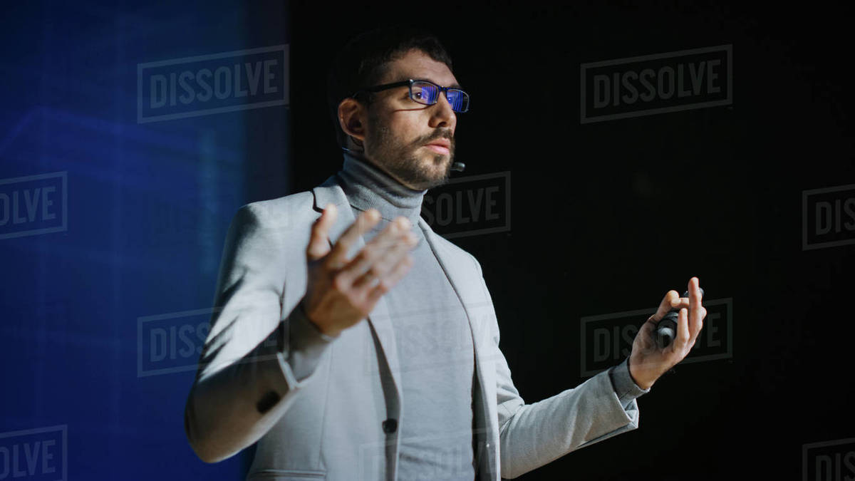 Great Motivational Speaker Stands on Stage, Talks about Happiness, Self ...