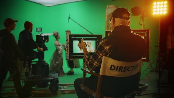 Director Shooting Period Film Green Screen CGI Scene with Actors ...