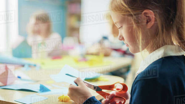 Elementary School Arts & Crafts Class: Over Shoulder of a Girl Has Fun ...