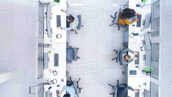 Top Down Shot of Big Busy Corporate Office with Tow Rows off ...