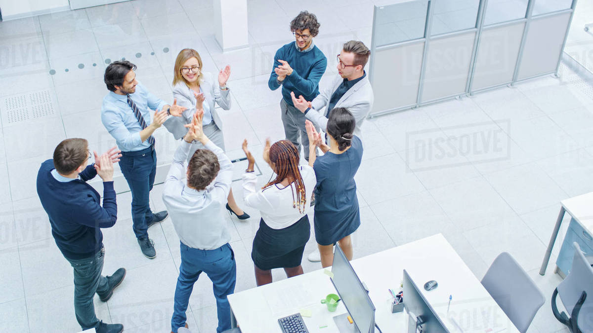 Eight Successful Office Workers doing Team Building Exercise and ...