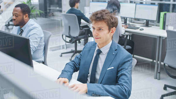 Shot of Young Beautiful Business Manager Works on Desktop Computer ...