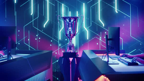 Two Professional Esport Gamers Compete in a Video Game Playing on ...