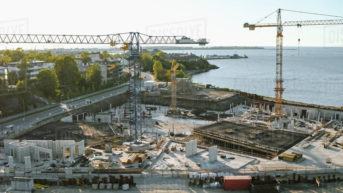 Aerial Shot of a New Construction Development Site with High Tower ...