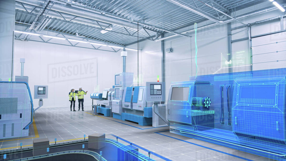 Two Engineers Use Digital Tablet Computer with Augmented Reality ...