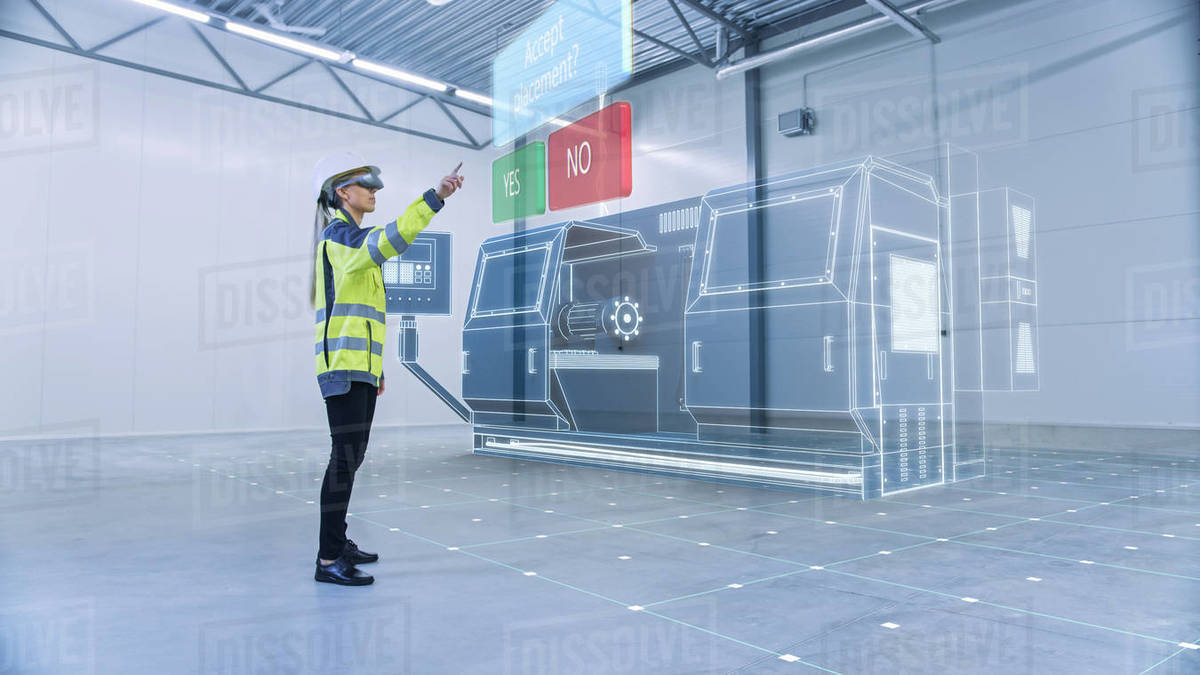 Industry 4.0 Modern Factory: Female Engineer Wearing Augmented Reality ...