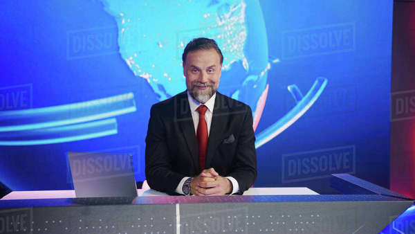 Live News Studio with Professional Anchor doing Report - Stock Photo ...