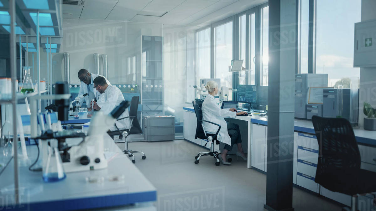 Modern Medical Research Laboratory: Team of Scientists Working with ...