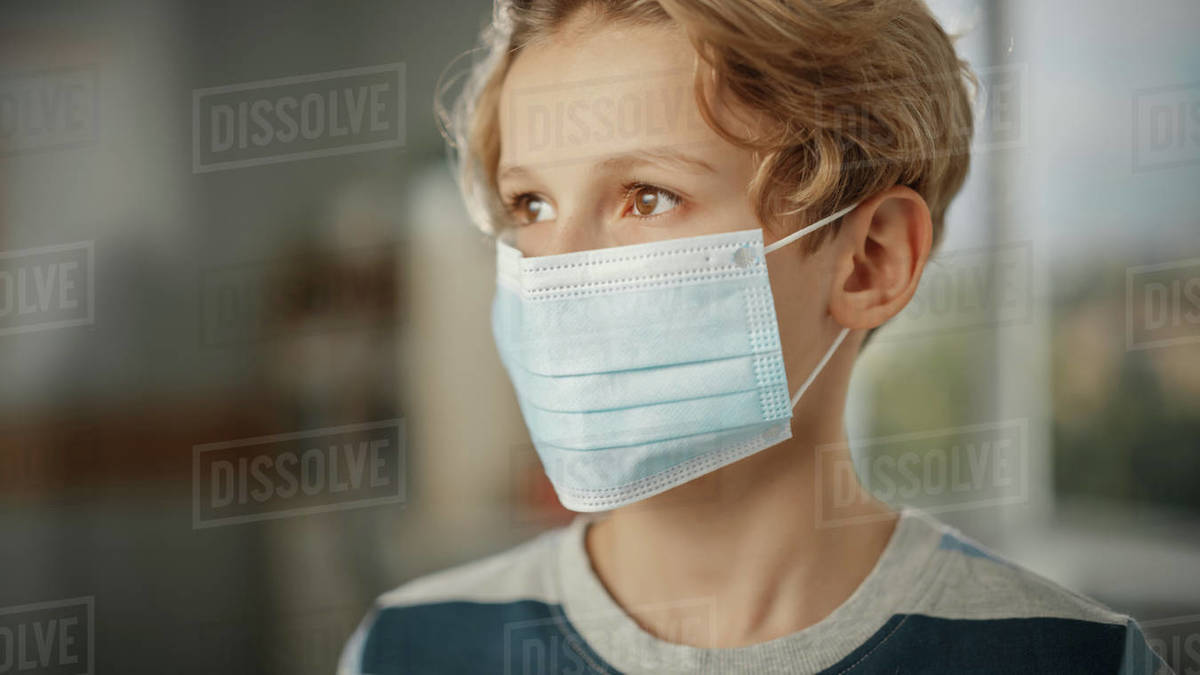 Portrait of a Stylish Young Boy Wearing Protective Face Mask Indoors ...