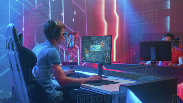 Professional eSports Gamer Plays Mock-up 3D First Person Shooter Video ...