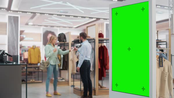 Customer Using Floor-Standing LCD Touch Display with Green Screen ...
