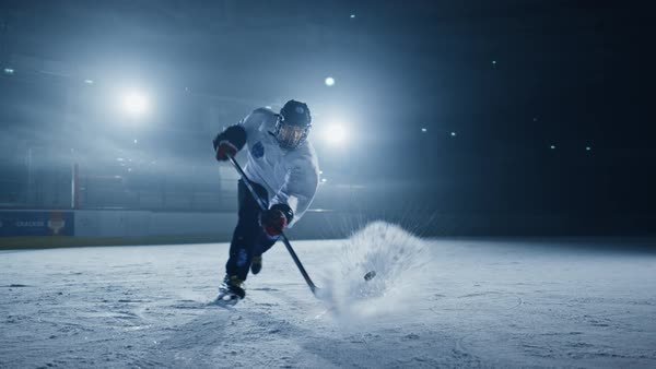 Ice Hockey Rink Arena: Professional Player Shooting, Hitting, Stricking ...