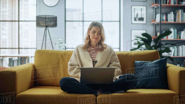 Beautiful Caucasian Specialist Working on Laptop Computer at Stylish ...