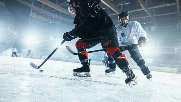 Ice Hockey Rink Arena: Young Players Training, Learning Stick and Puck ...