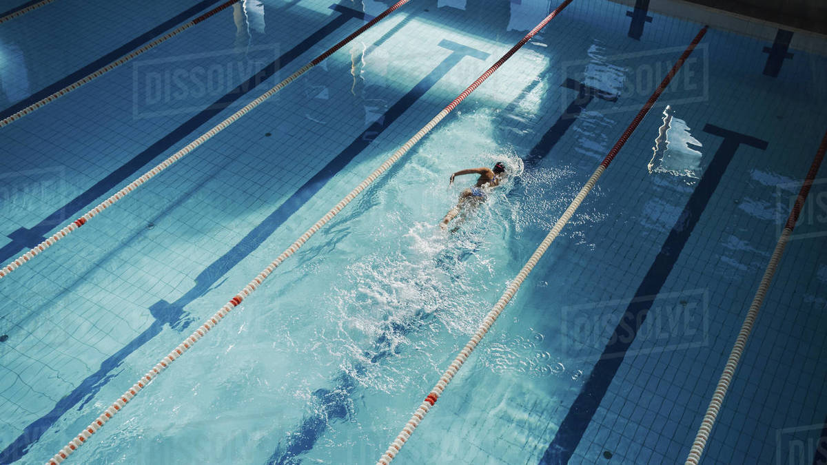 Aerial Top View: Beautiful Female Swimmer in Swimming Pool ...