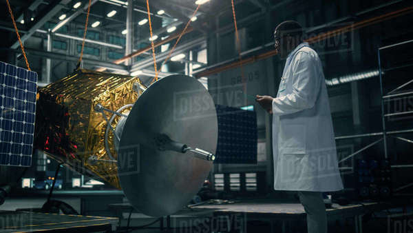 Industrial Engineer Working on Artificial Satellite Construction ...
