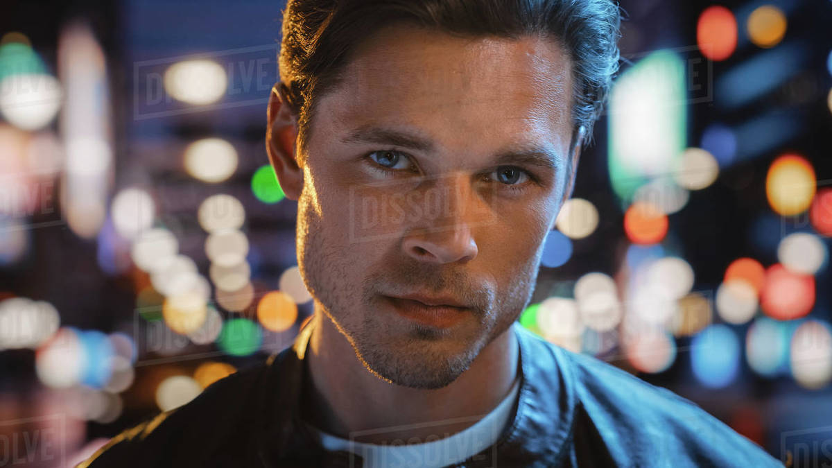 Portrait of Handsome Serious Man Looking at Camera, Standing in Night ...