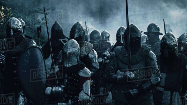 Ancient Invading Army of Medieval Knights Marching on Battlefield ...