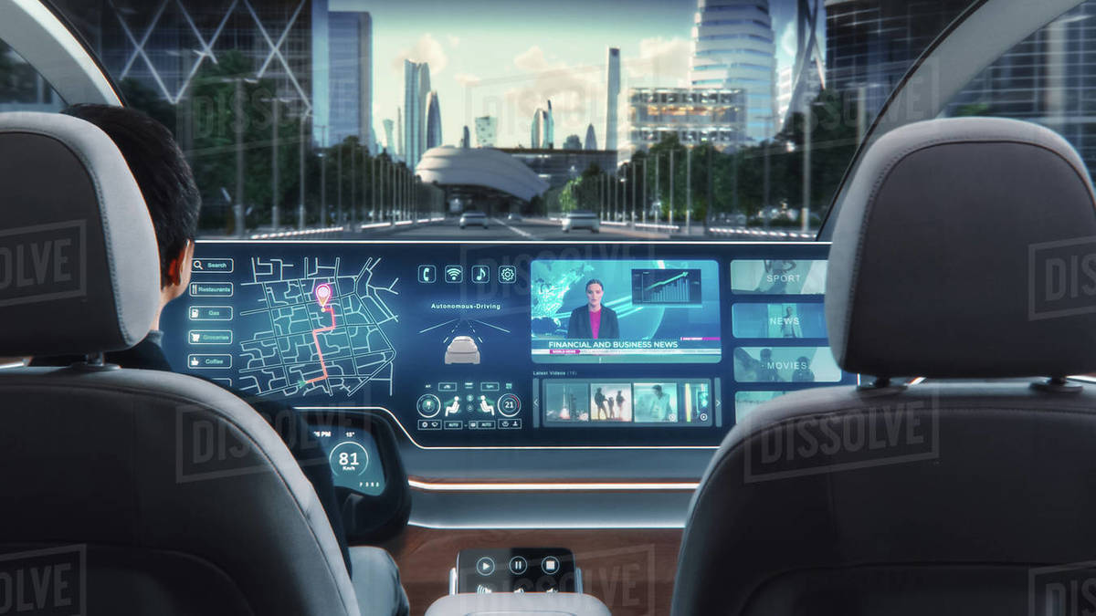 Businessman Using Navigation App on an Augmented Reality Dashboard with ...