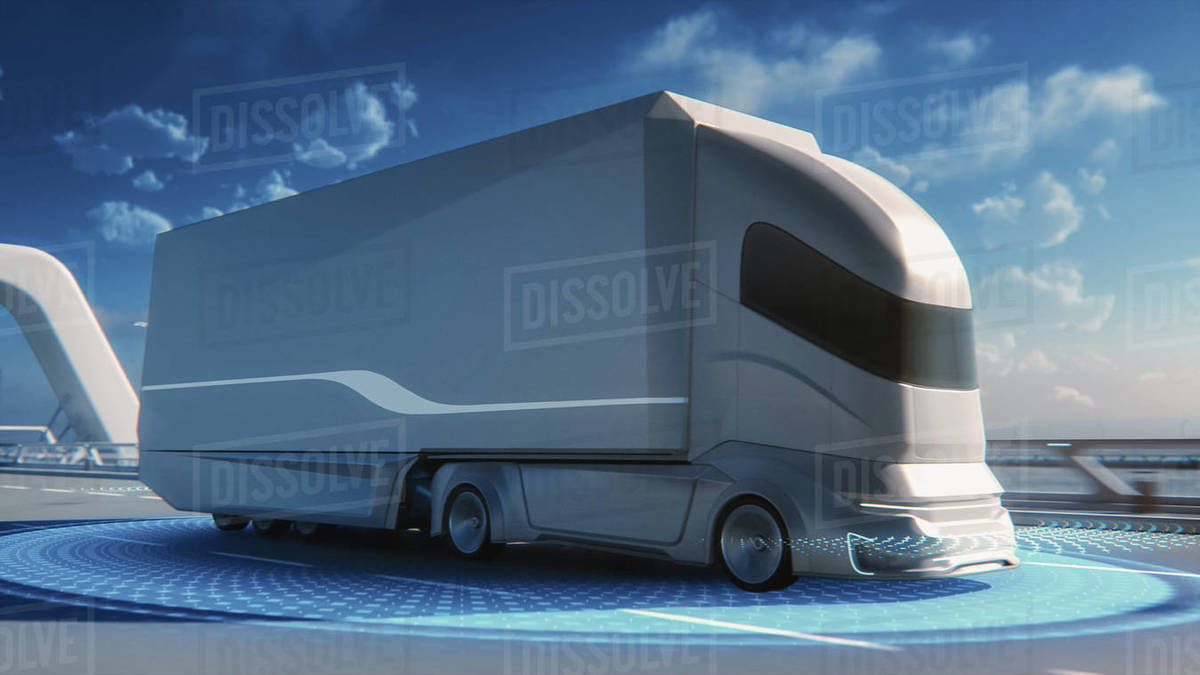 Autonomous Self-Driving Truck with Cargo Trailer Drives on the Road ...