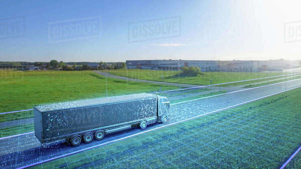 Advanced High-Tech Concept: Big Semi Truck with Cargo Trailer Drives on ...