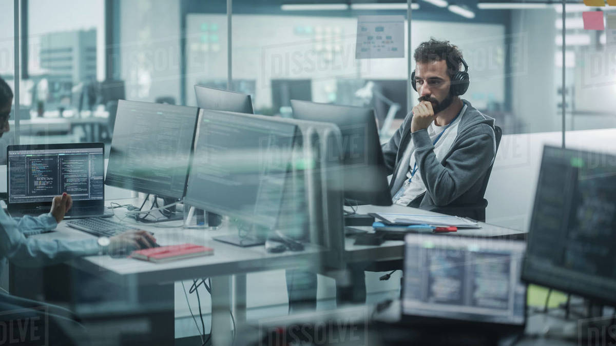 Diverse Office: White IT Programmer Working on Computer. Male ...