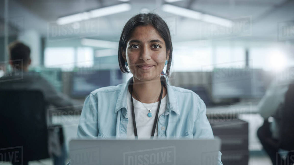 Diverse Office: Portrait of Beautiful Indian IT Programmer Working on ...
