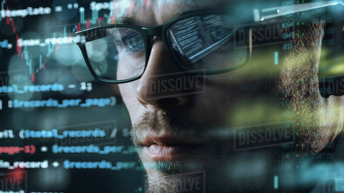 Close-up Portrait of Software Engineer Working on Computer - Stock ...