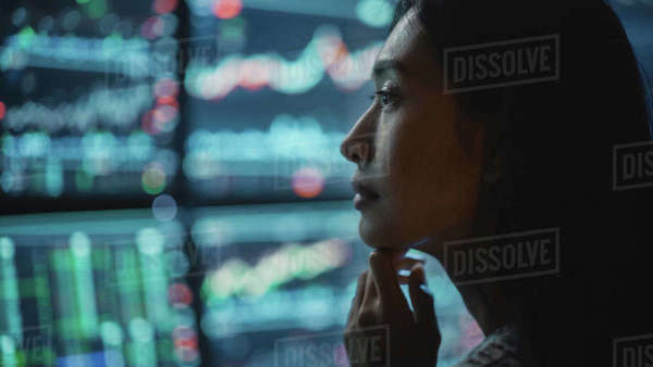 Close Up Portrait of Financial Analyst Working on Computer with Multi ...