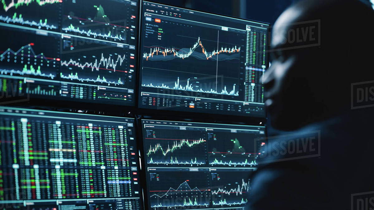 Close Up Portrait of Financial Analyst Working on Computer with Multi ...