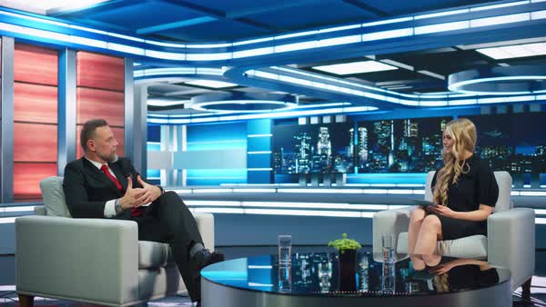 Talk Show TV Program Presenter and Celebrity Interview. Host and Guest ...